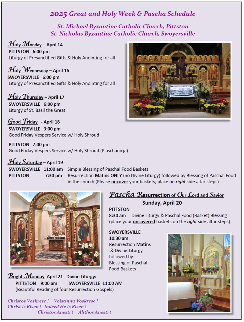 Liturgy Schedule and Holy Days – Holy Week & Pascha « St. Michael's ...